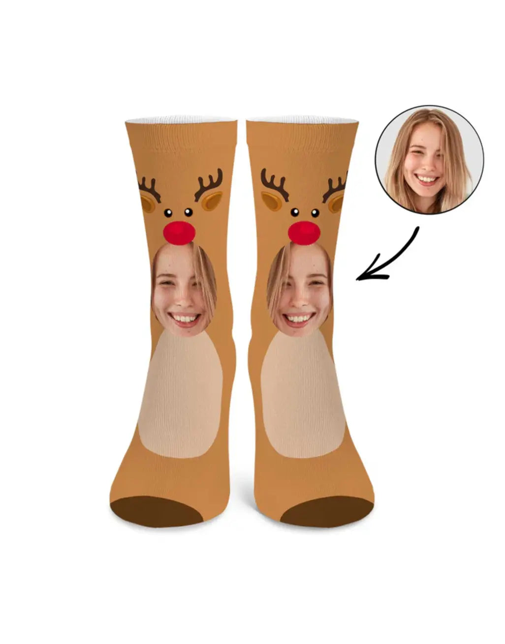 Rudolph Face Personalised Christmas Photo Socks | Personalised Reindeer ...