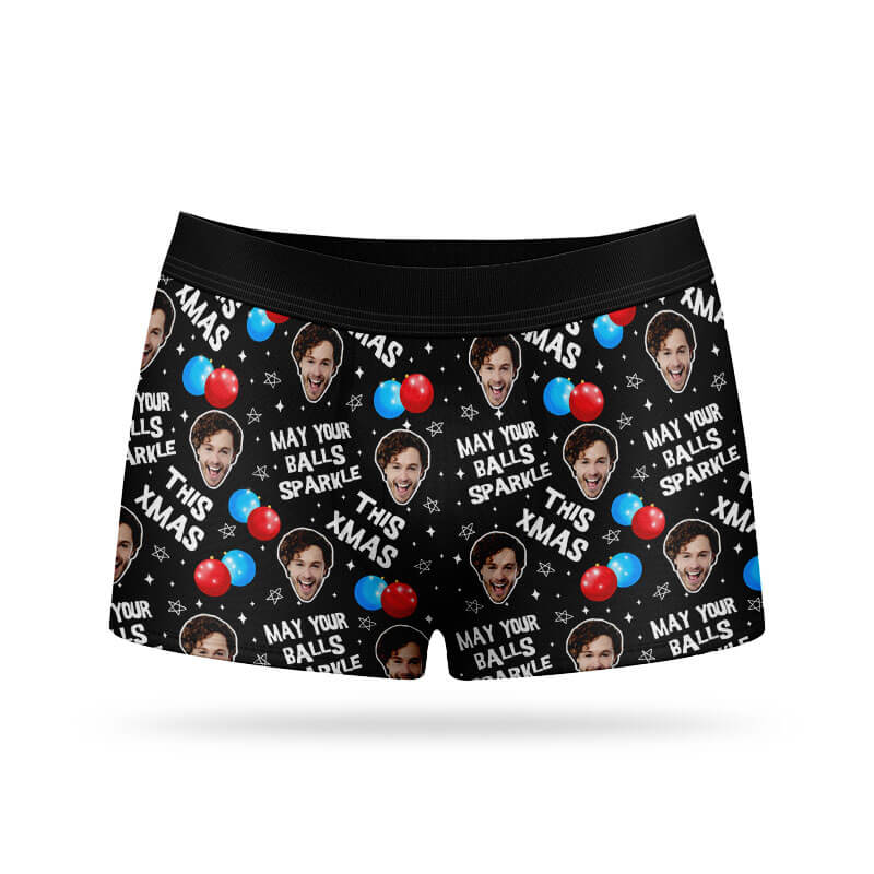 Balls Sparkle Face Pattern Personalised Christmas Boxers | Personalised ...